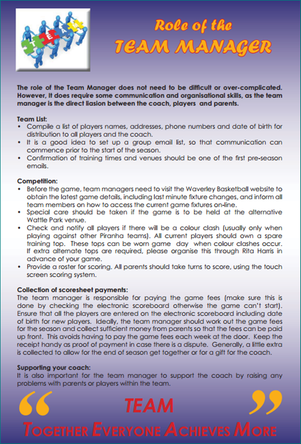 Team Managers – Piranhas – Caulfield Malvern Basketball Club